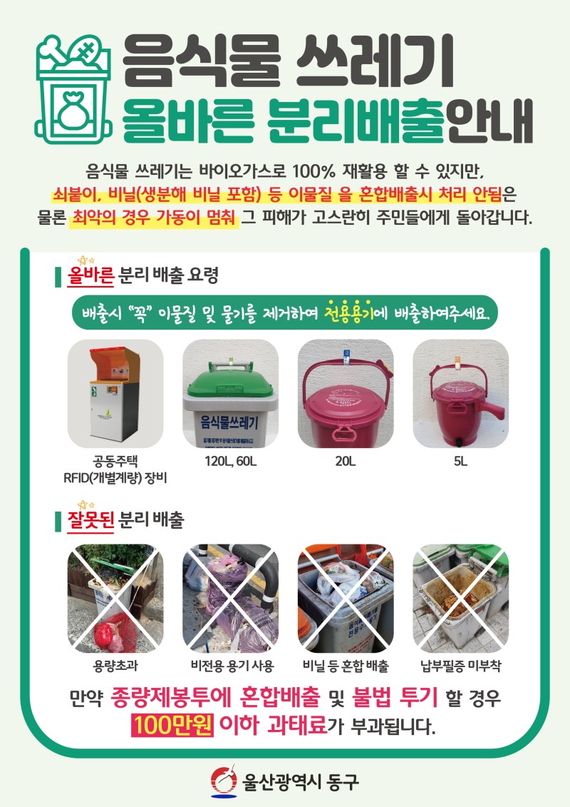 음식물 쓰레기 올바른 분리배출 안내 울산광역시 동구 웰로